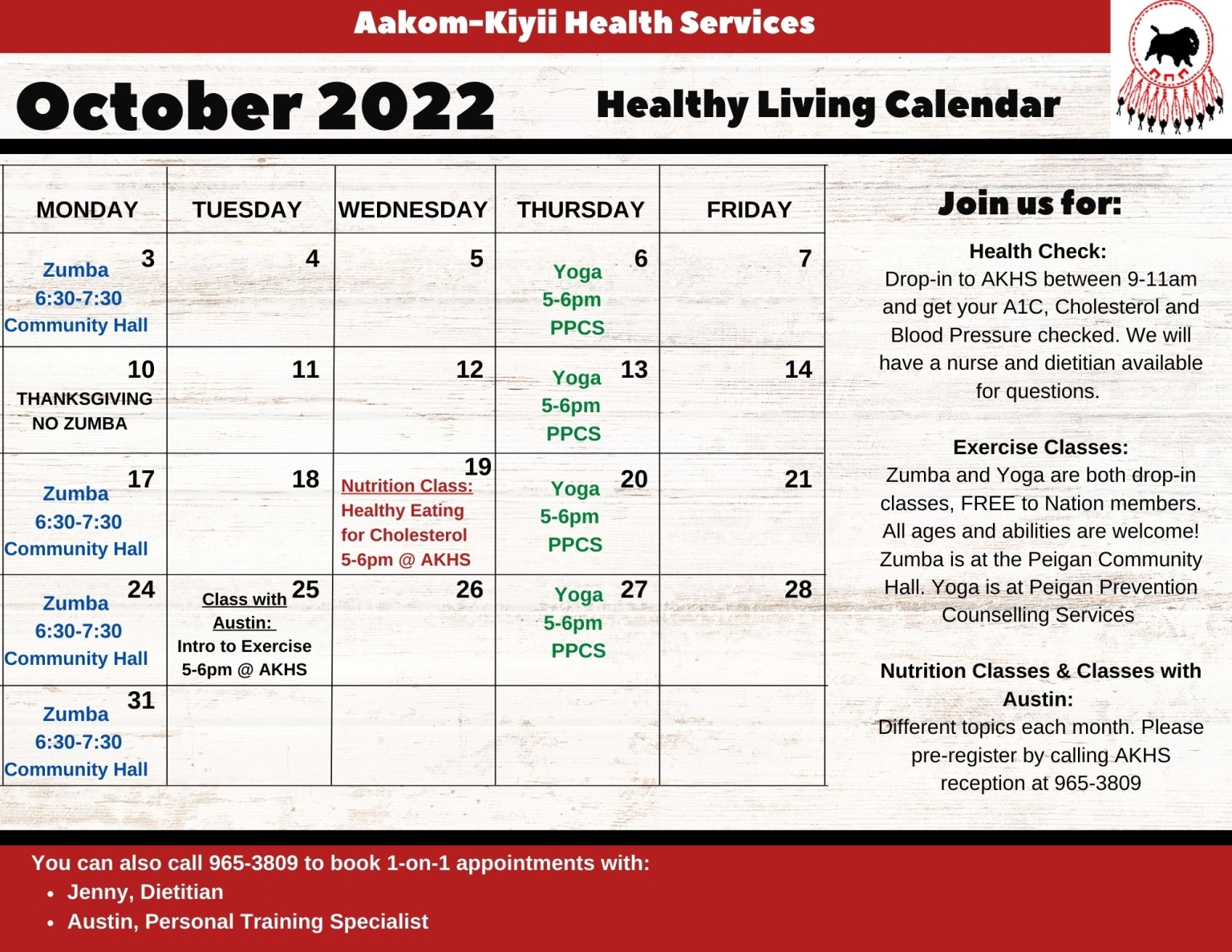 Healthy Living Calendar October 2022 - Aakom-Kiyii Health Services